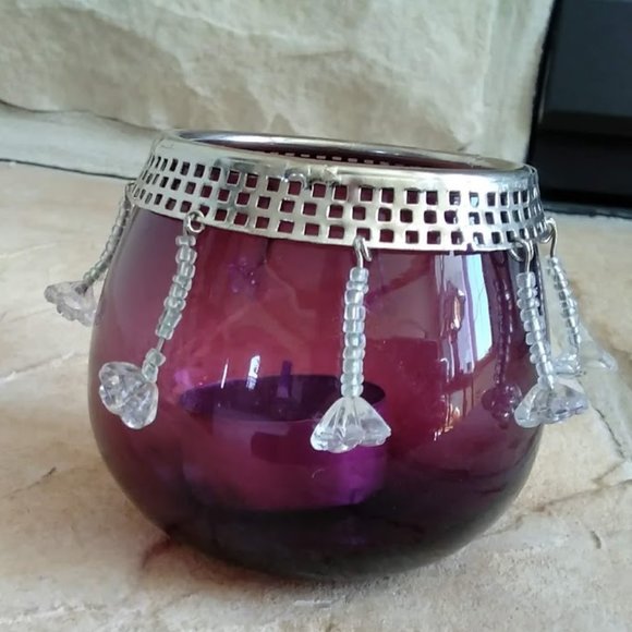 Accents | Fancy Purple Glass Candle Holder With Dangles | Poshmark